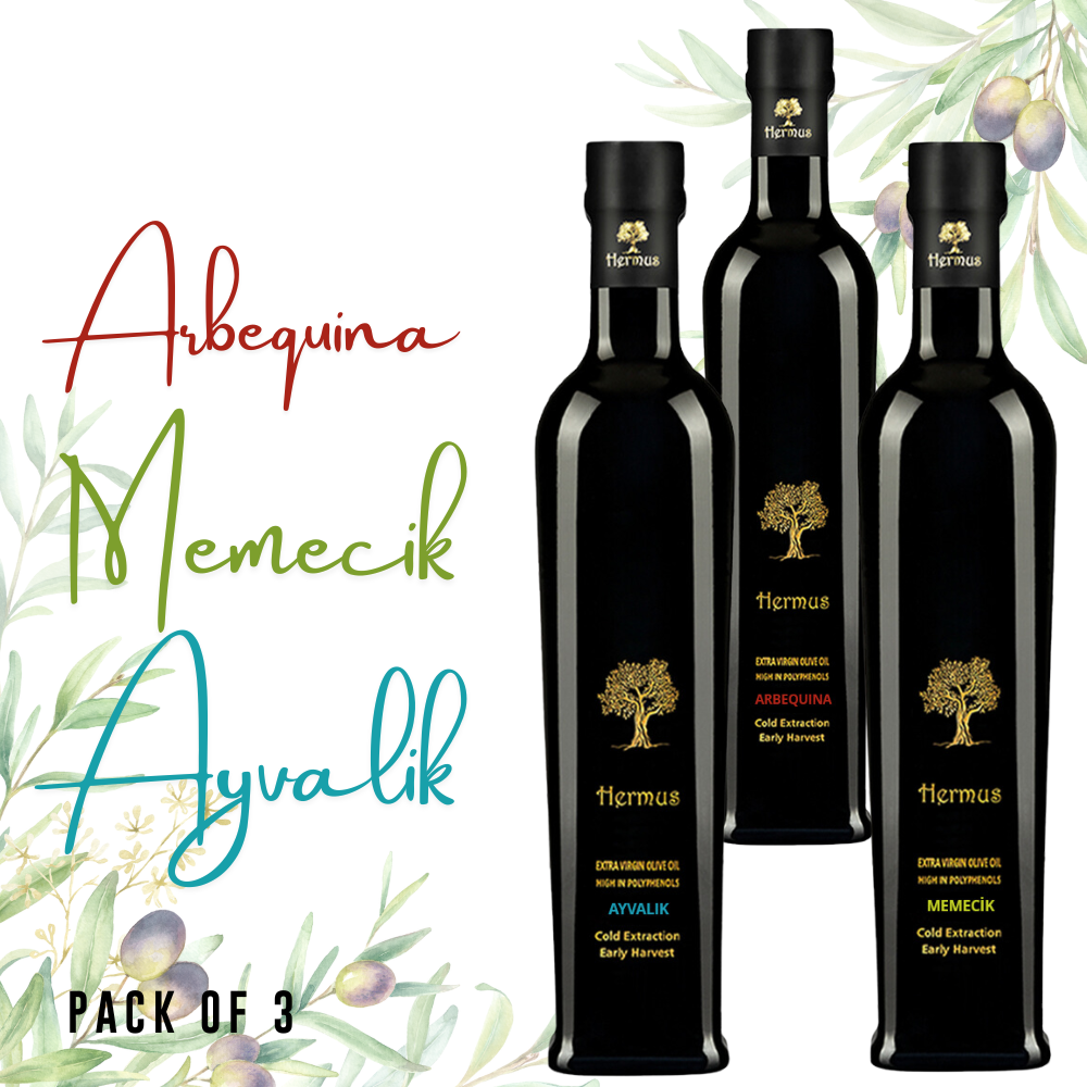 Hermus Extra Virgin Olive Oil Combo Pack - Arbequina, Ayvalik, Memecik ...